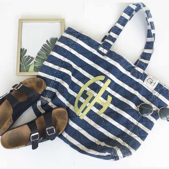 Gilly Hicks | Bags | Gilly Hicks Striped Navy And Green Tote Bag | Poshmark